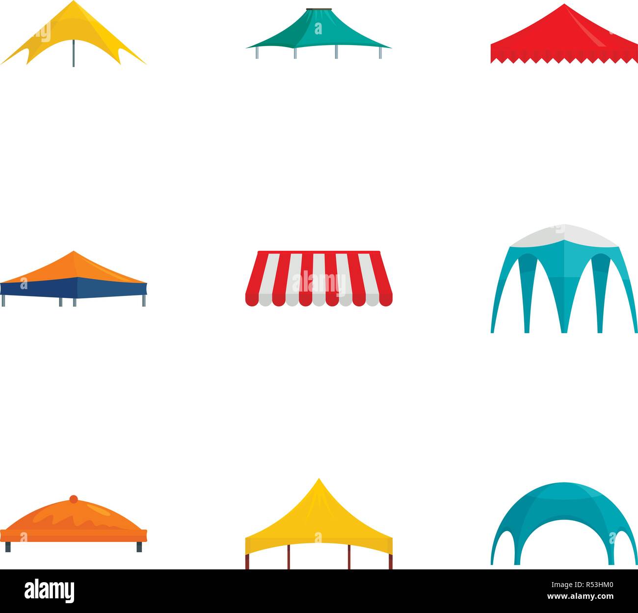 Tent icon set. Flat set of 9 tent vector icons for web design Stock ...