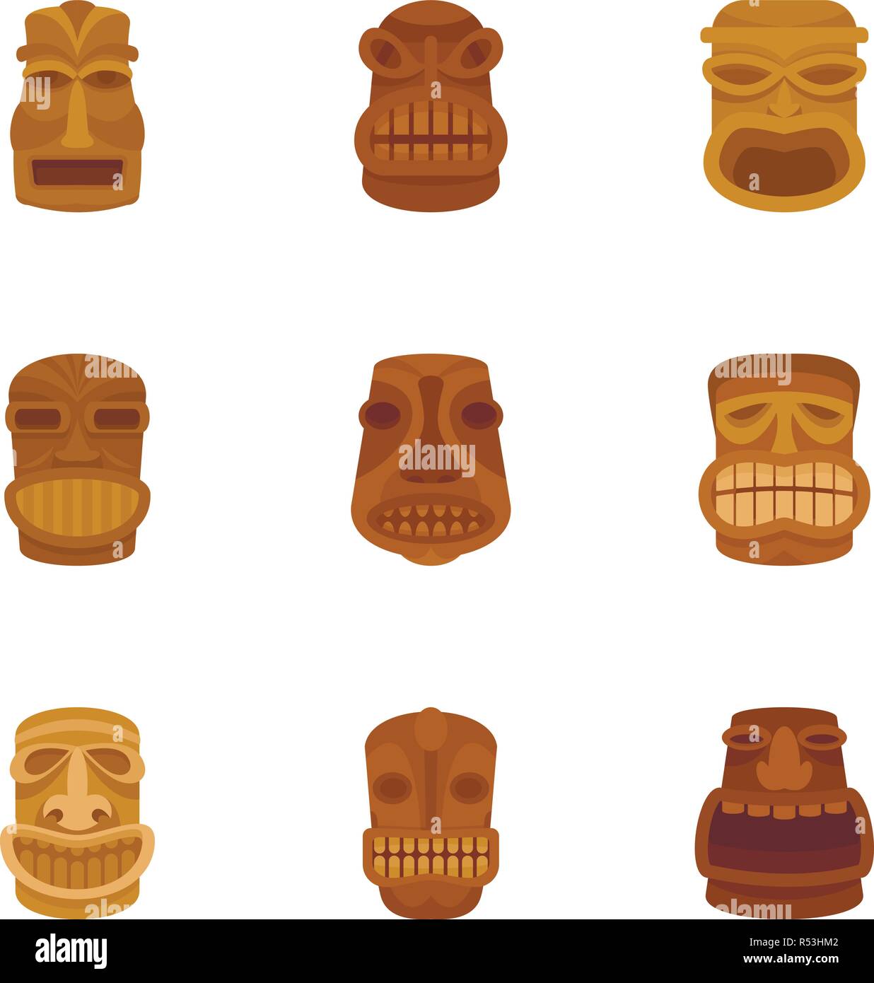 Tiki icon set. Flat set of 9 tiki vector icons for web design Stock ...