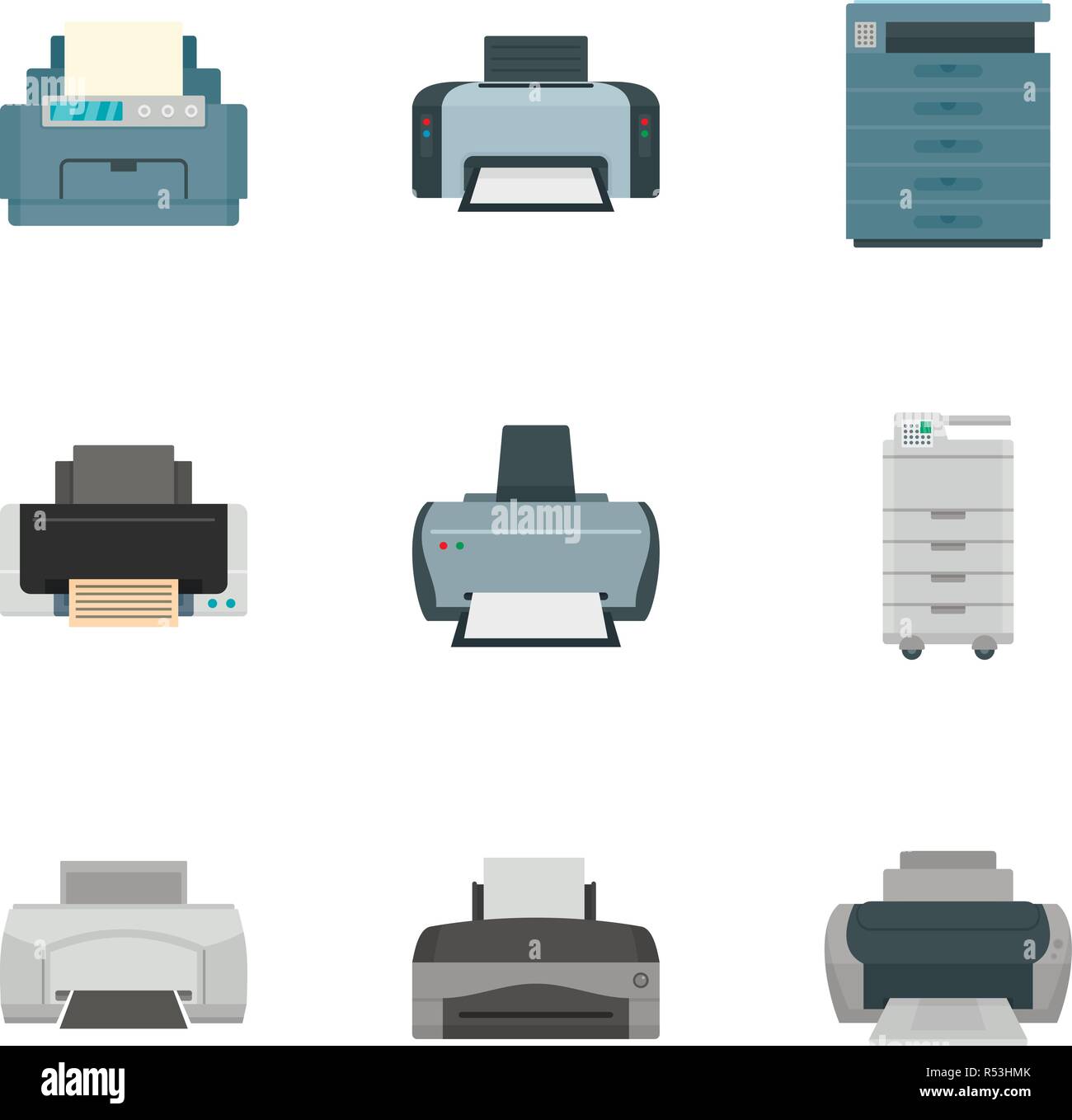 Printer icon set. Flat set of 9 printer vector icons for web design ...