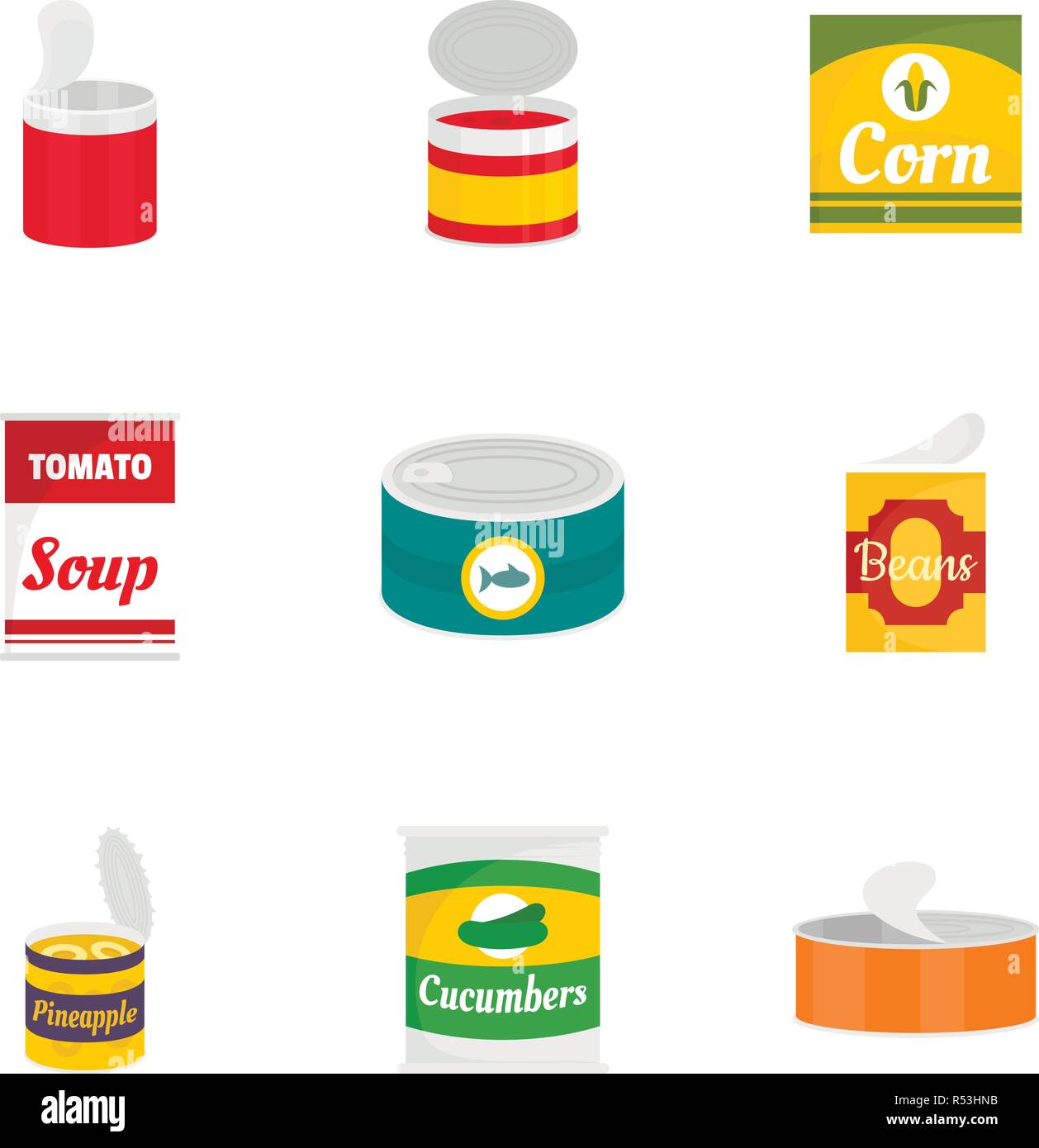 Food can icon set. Flat set of 9 food can vector icons for web design ...