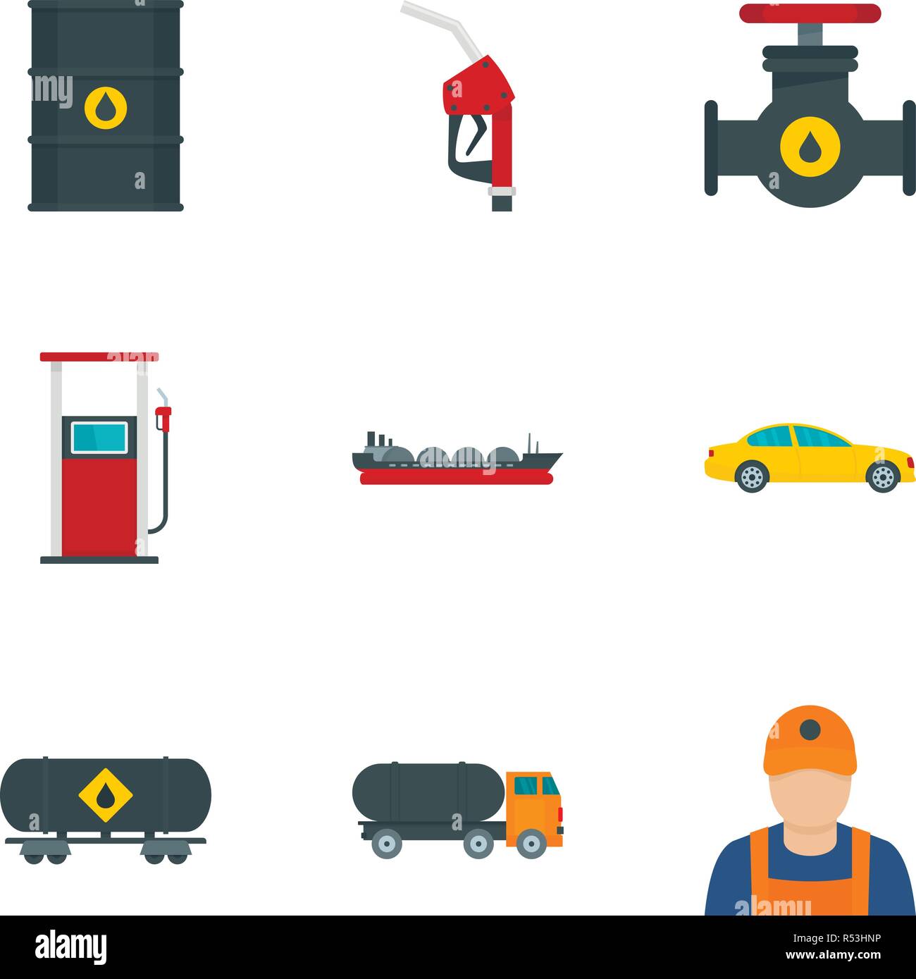 Oil petrol icon set. Flat set of 9 oil petrol vector icons for web ...