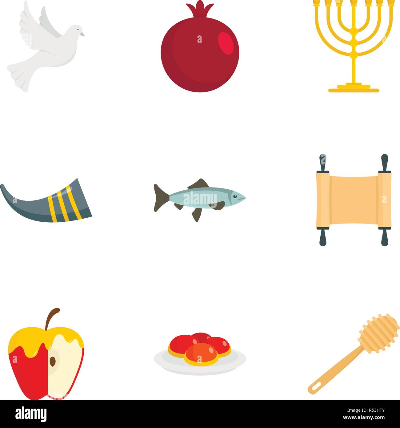 Rosh hashanah icon set. Flat set of 9 rosh hashanah vector icons for ...