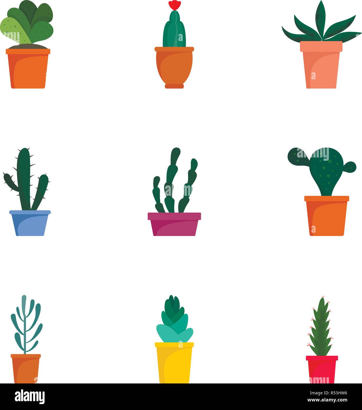 Succulent icon set. Flat set of 9 succulent vector icons for web design ...