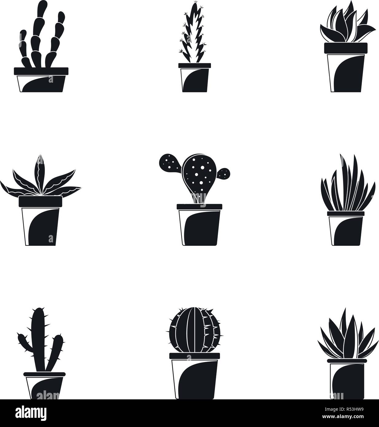 Home cactus pot icon set. Simple set of 9 home cactus pot vector icons ...