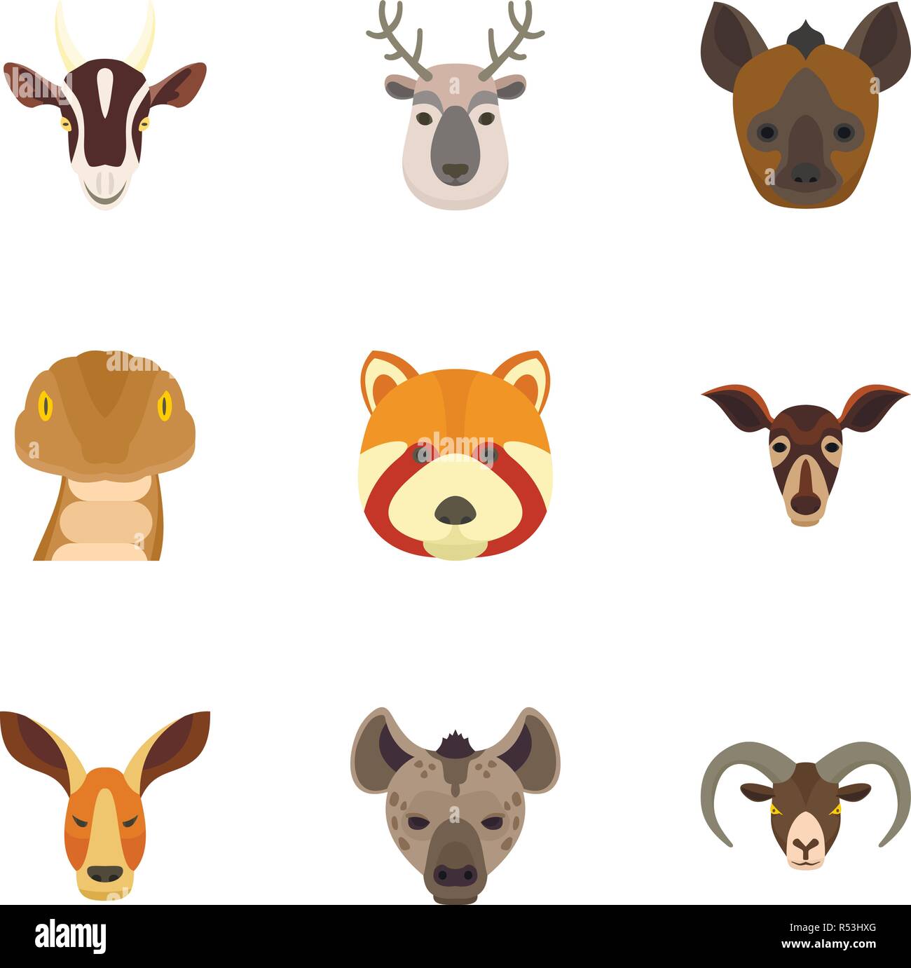 Animal icon set. Flat set of 9 animal vector icons for web design Stock ...