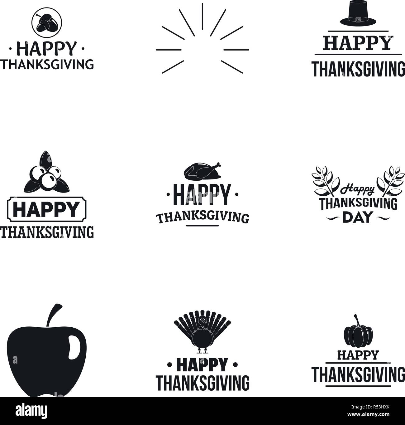 Thanksgiving logo set. Simple set of 9 thanksgiving vector logo for web ...