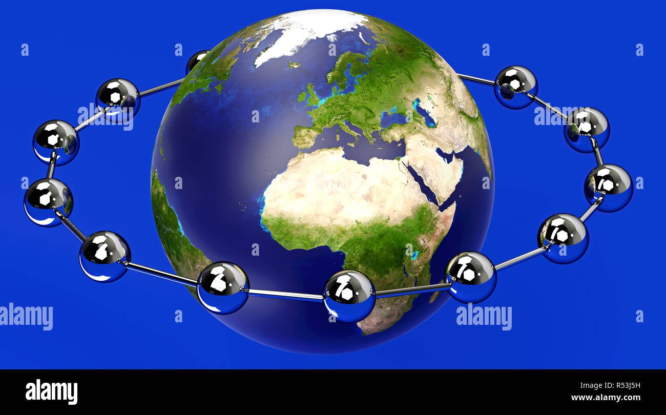 Network connections. Earth in the center. 3d render illustration ...