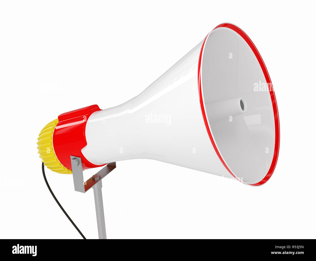 Red and white bullhorn public address megaphone isolated on white ...