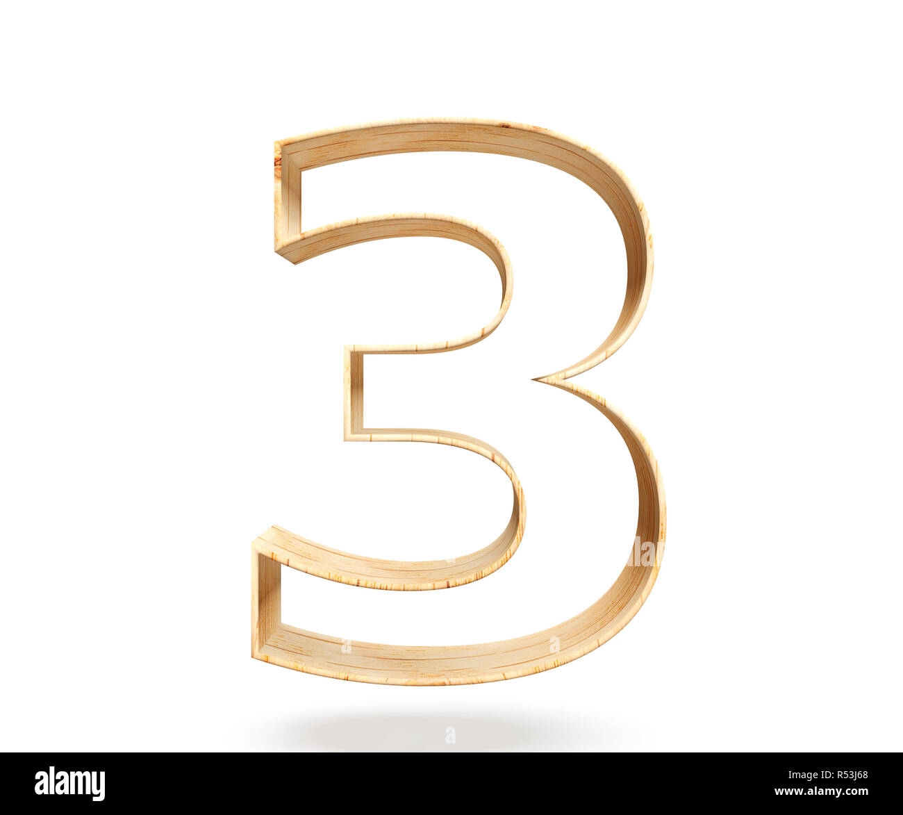 Decorative wooden alphabet digit three symbol - 3. 3d rendering ...