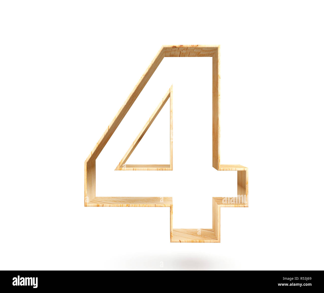 Decorative wooden alphabet digit four symbol - 4. 3d rendering ...
