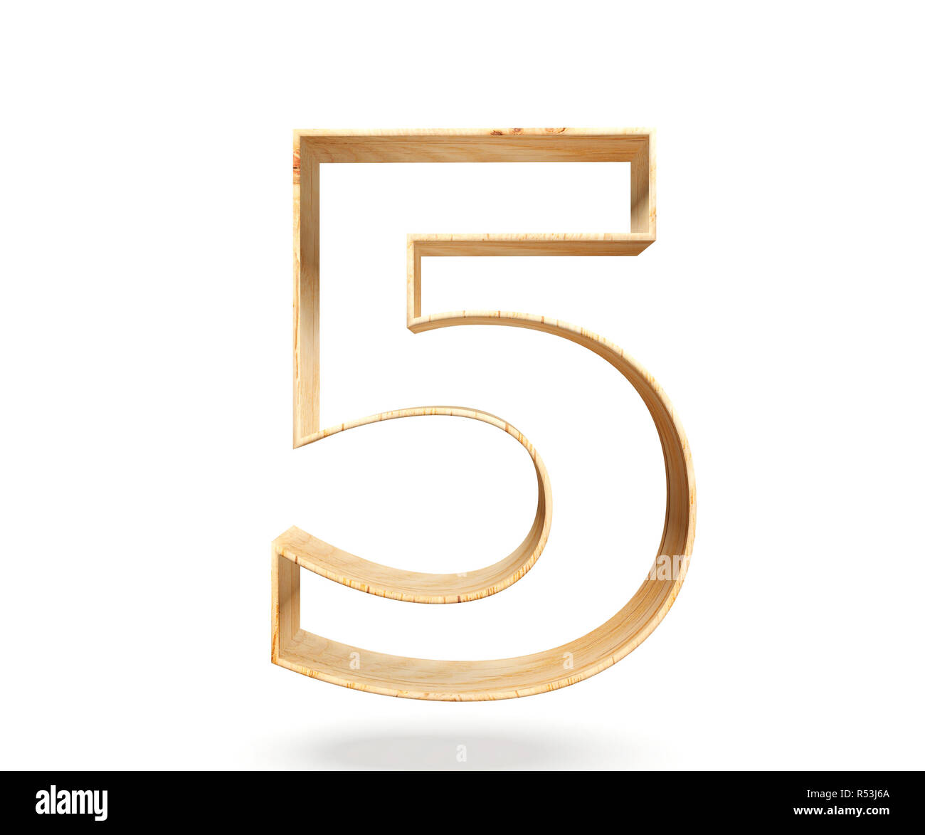 Decorative wooden alphabet digit five symbol - 5. 3d rendering ...