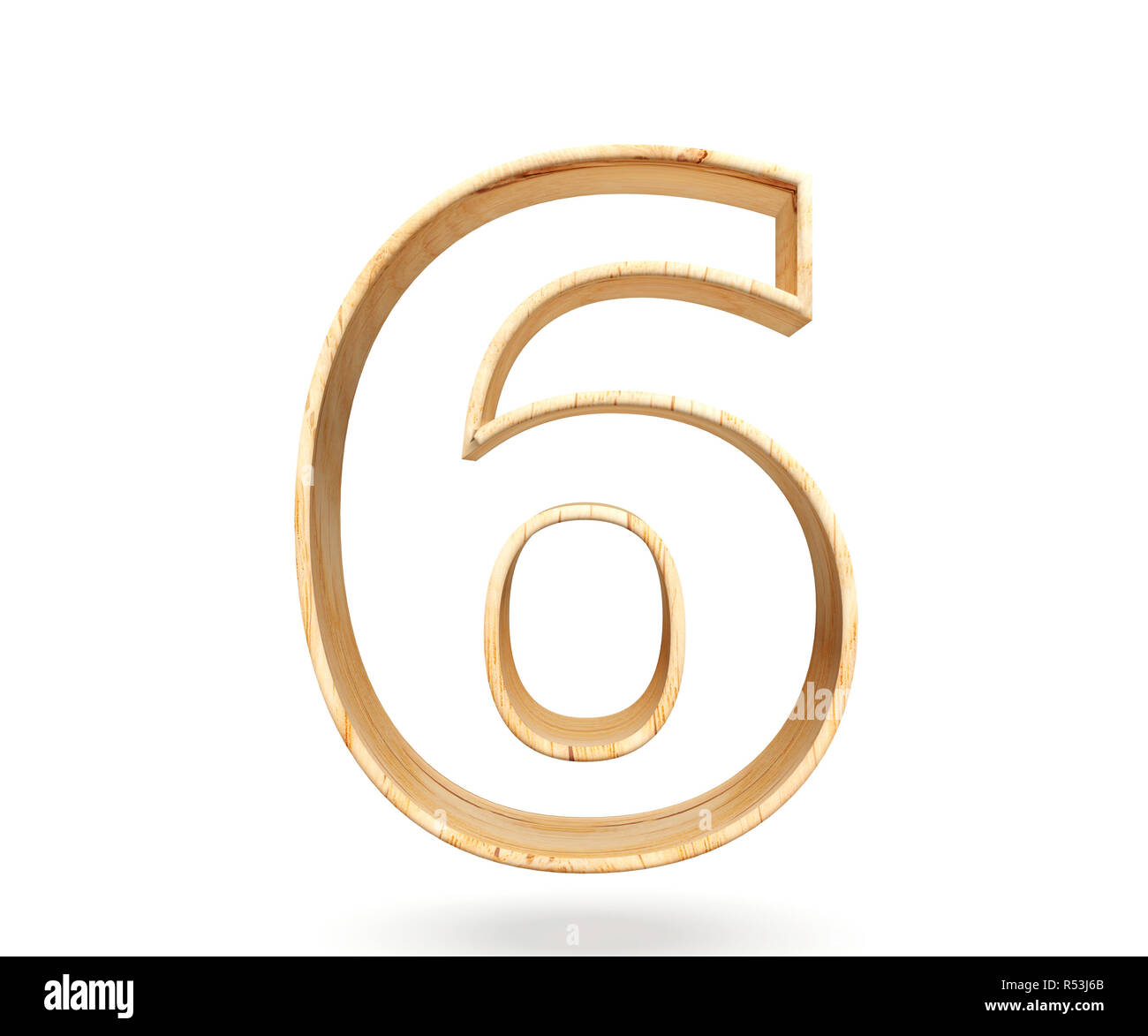 Decorative wooden alphabet digit six symbol - 6. 3d rendering ...