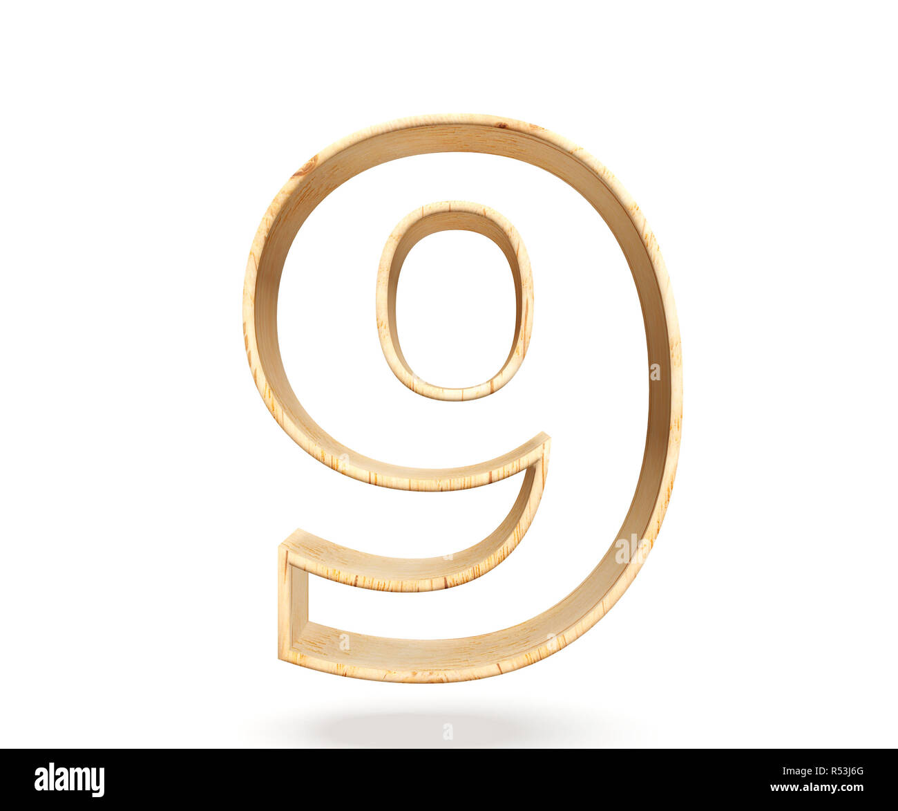 Decorative wooden alphabet digit nine symbol - 1. 3d rendering ...