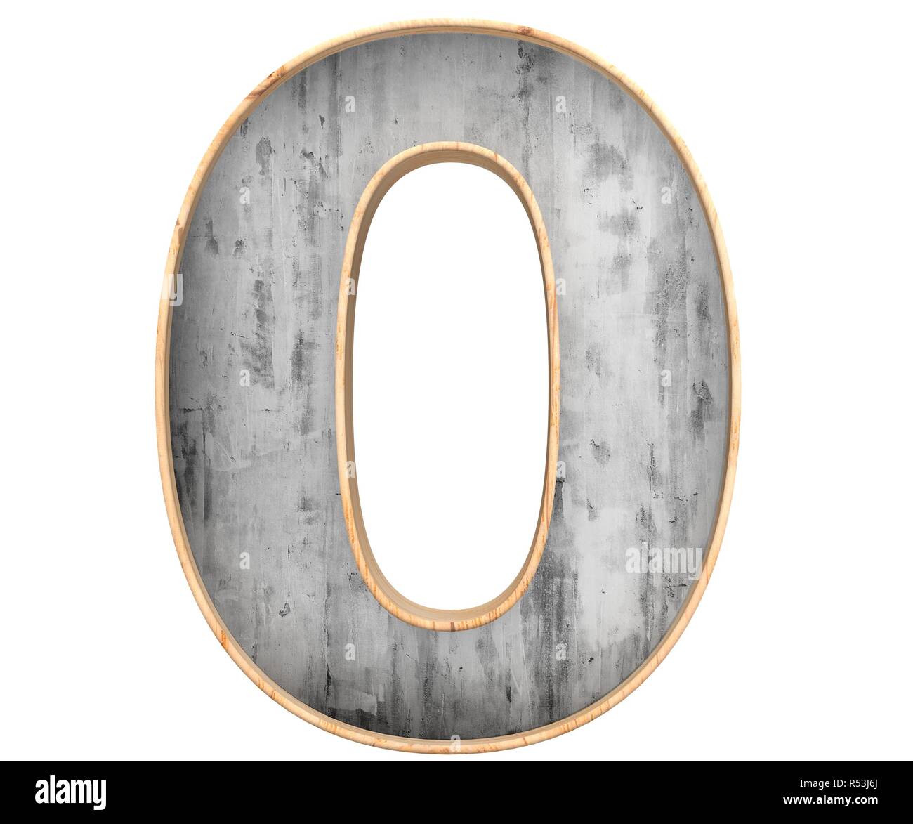 3D rendering concrete number 0 zero with wooden border, isolated on ...