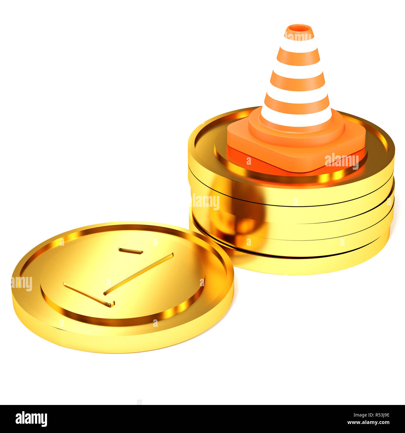 Salary, savings, economic crisis concept. Stack of coins with traffic ...