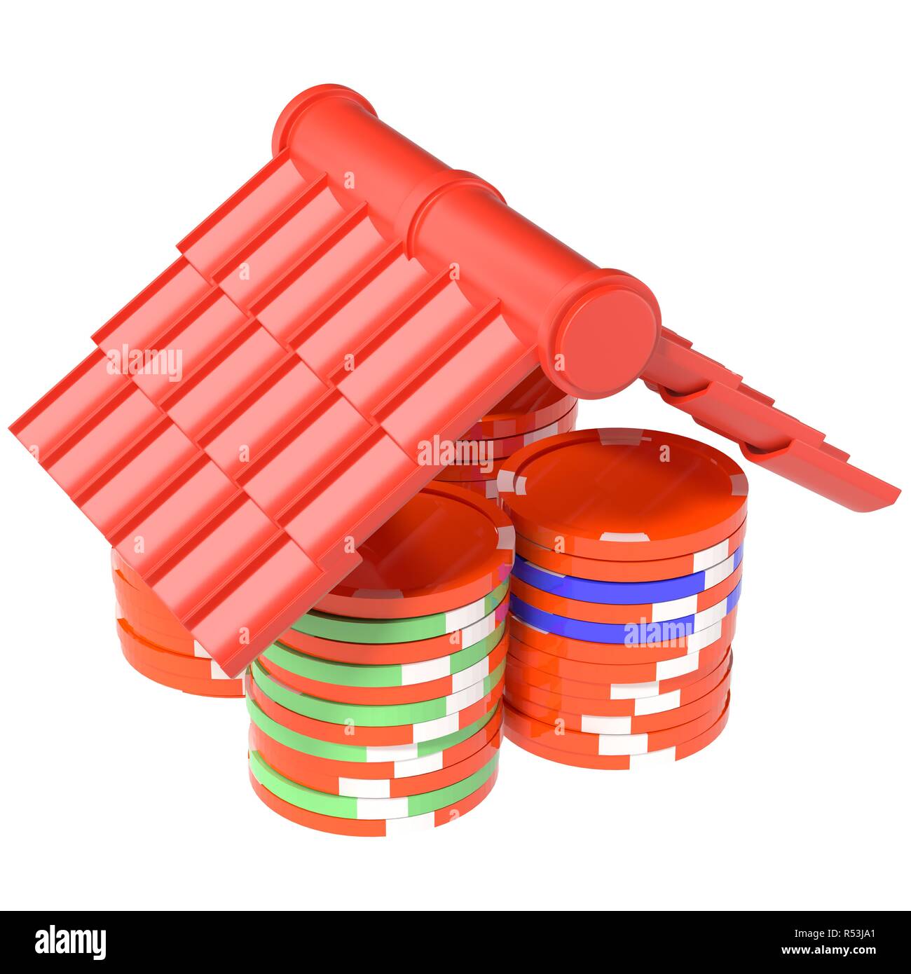 Casino chips house made from chips. Isolated on white background. 3D ...