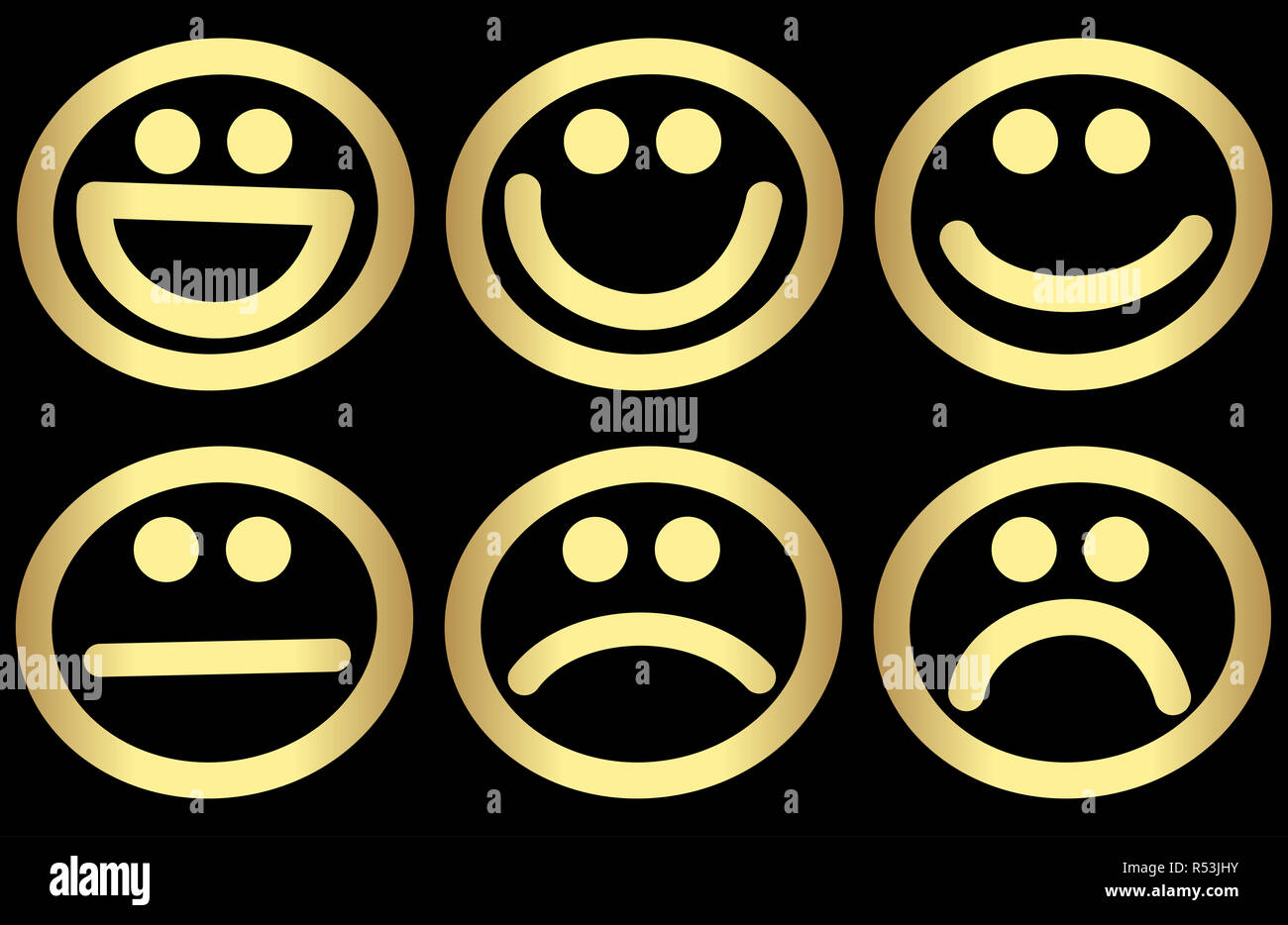 six gold stamps with smiling faces Stock Photo - Alamy