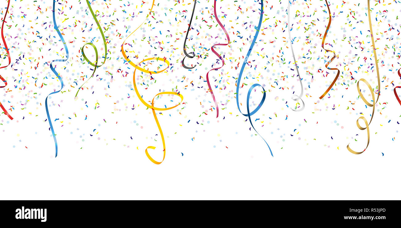 seamless confetti and streamer party background Stock Photo - Alamy
