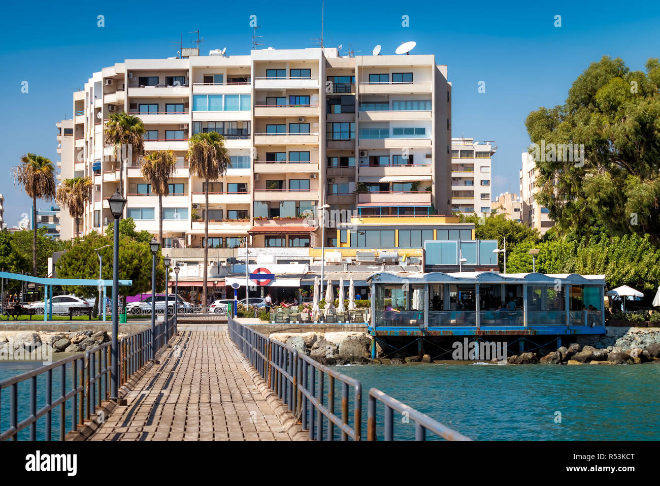 Limassol city center with pier and restaurants. Cyprus Stock Photo - Alamy