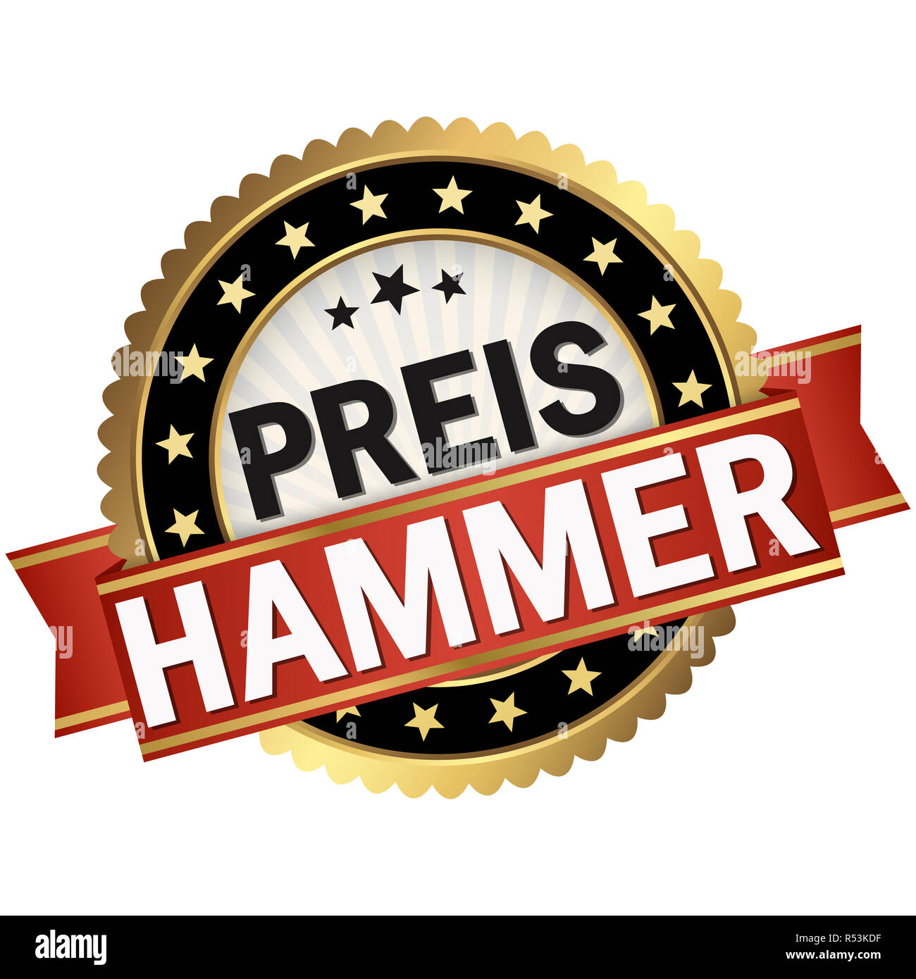 button with red banner price hammer Stock Photo - Alamy