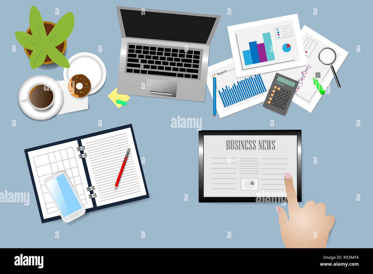 Workplace with Business News Concept Stock Photo - Alamy