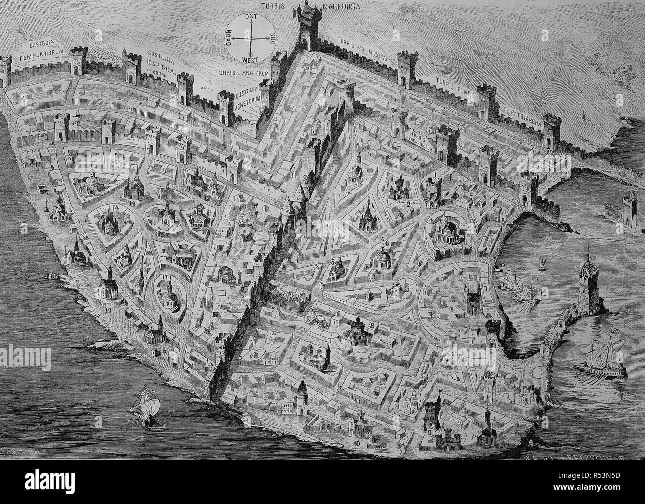 Digital improved reproduction, the city of Ptolemais, today Akkon, in ...