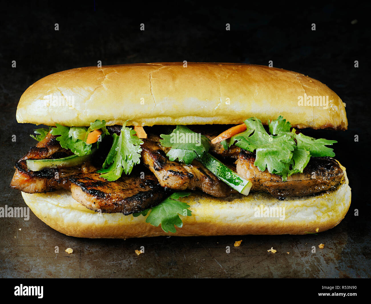 rustic vietnamese bahn mi pork sandwich Stock Photo - Alamy