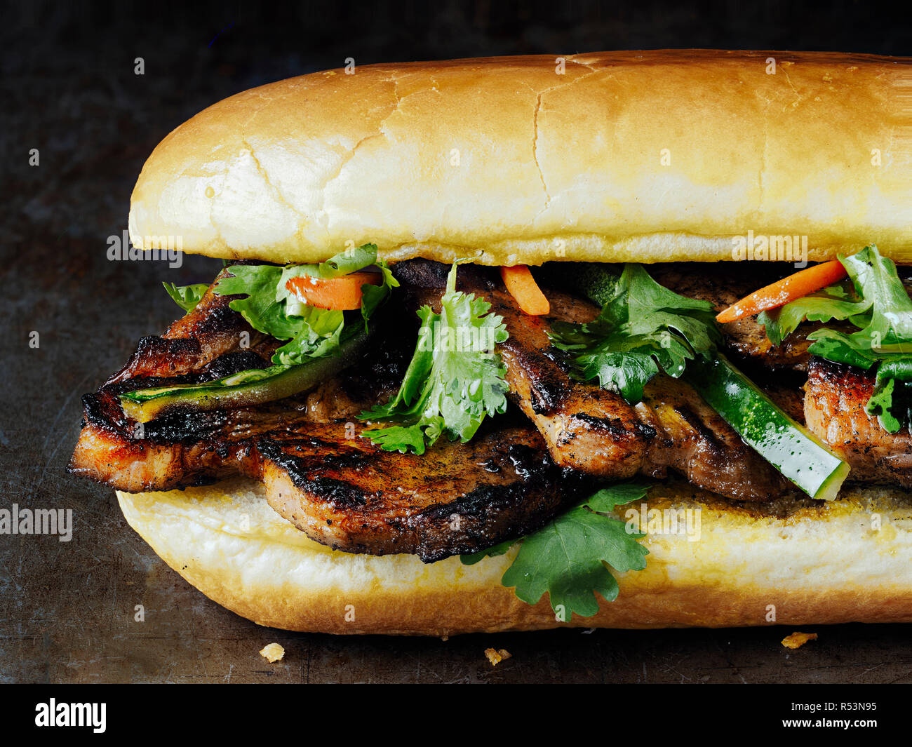 rustic vietnamese bahn mi pork sandwich Stock Photo - Alamy