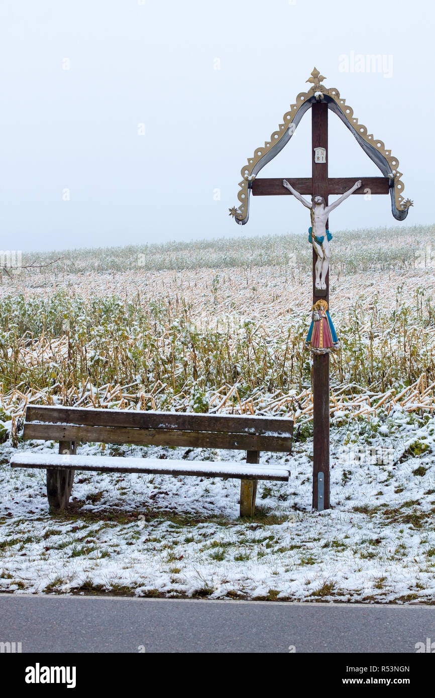a wooden corridor cross - way cross at axtbrunn in bavaria - germany ...