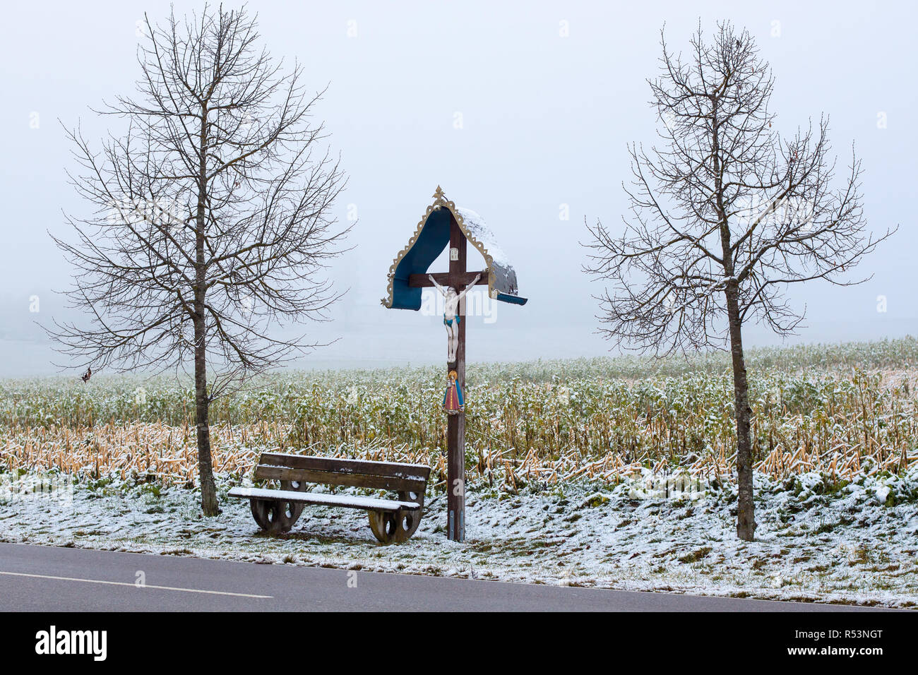 a wooden corridor cross - way cross at axtbrunn in bavaria - germany ...