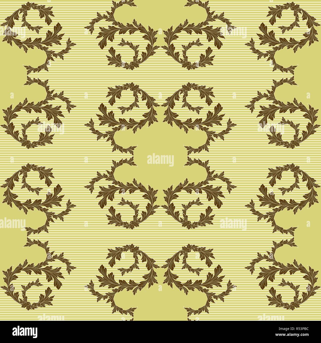 Decorative seamless Victorian pattern with leaves in khaki and brown ...