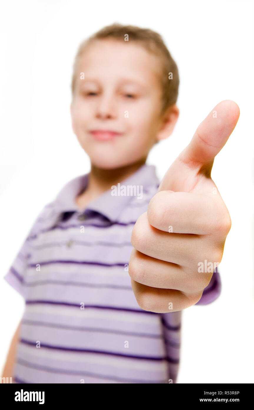 boy show one thumb up side Stock Photo - Alamy