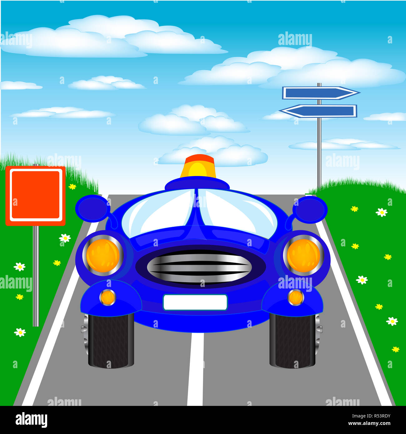 Blue car goes on road Stock Photo - Alamy