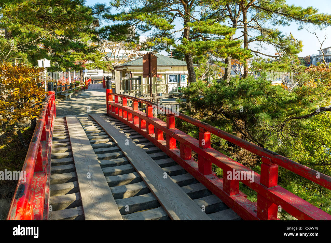 Japanese red bridge in Matsushima Stock Photo - Alamy