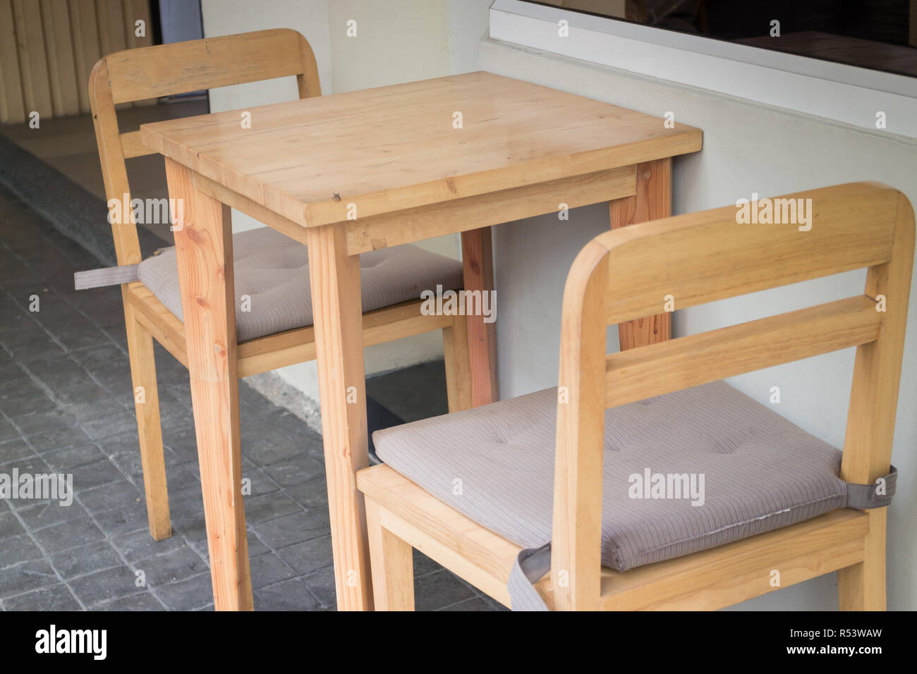 Wooden Furniture Set Of Street Coffee Shop Stock Photo - Alamy