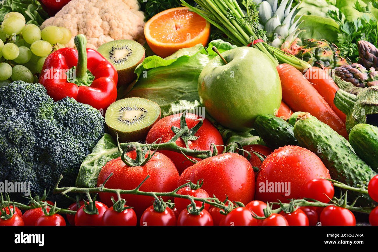 Assorted raw organic vegetables and fruits Stock Photo - Alamy