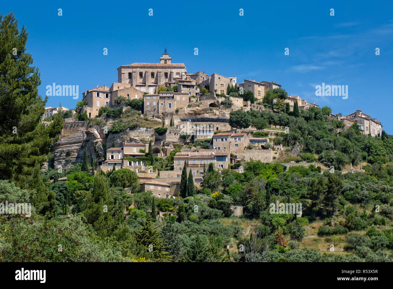 Gordes the village on the rock. View on Gordes, a small picturesque ...