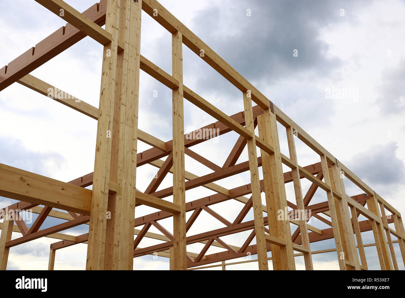 new construction of a wooden house. modern wood construction Stock ...