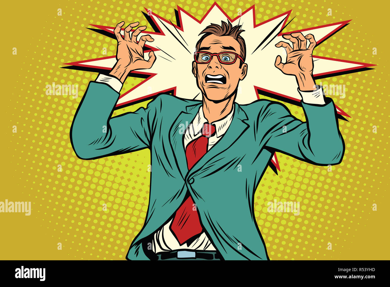 Businessman in panic, stress at work Stock Photo - Alamy