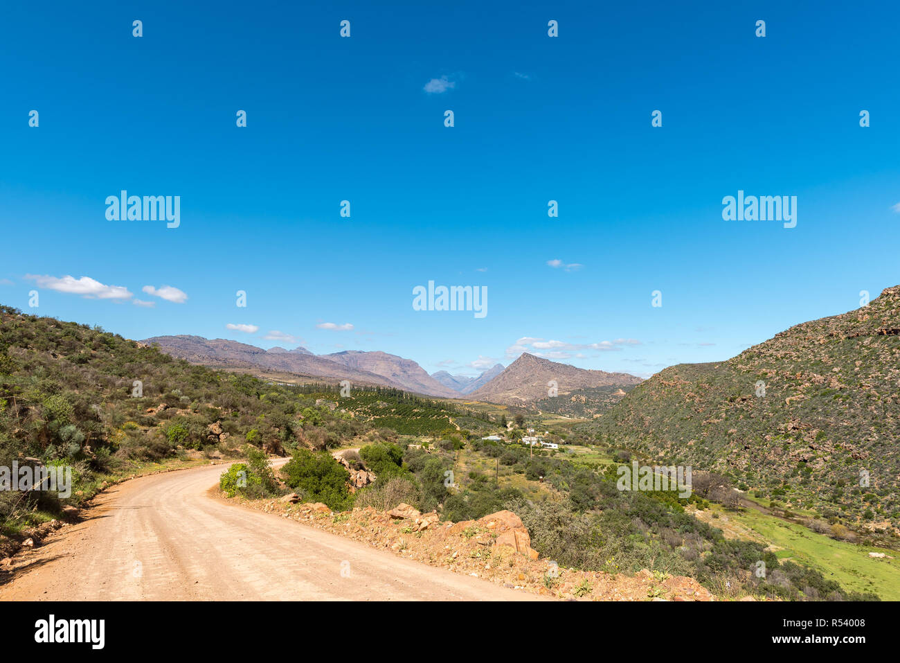 A farm and road landscape at Keurbos in the Cederberg Mountains of the ...
