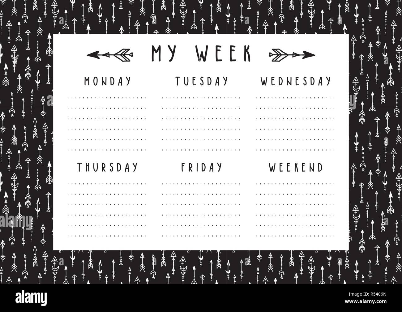 Printable week schedule with hand drawn elements, ready to use Stock ...