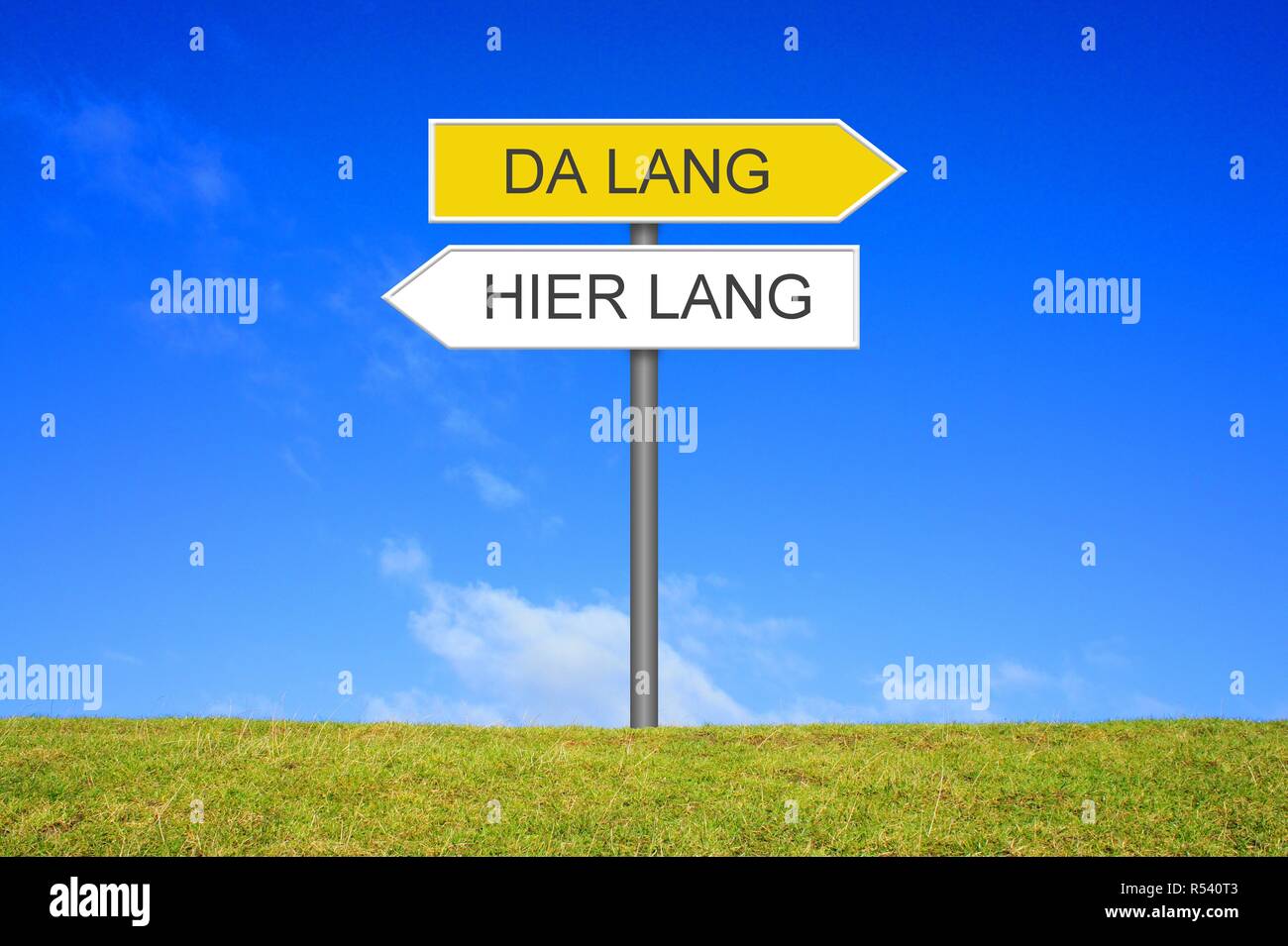 sign signpost showing here long long Stock Photo - Alamy