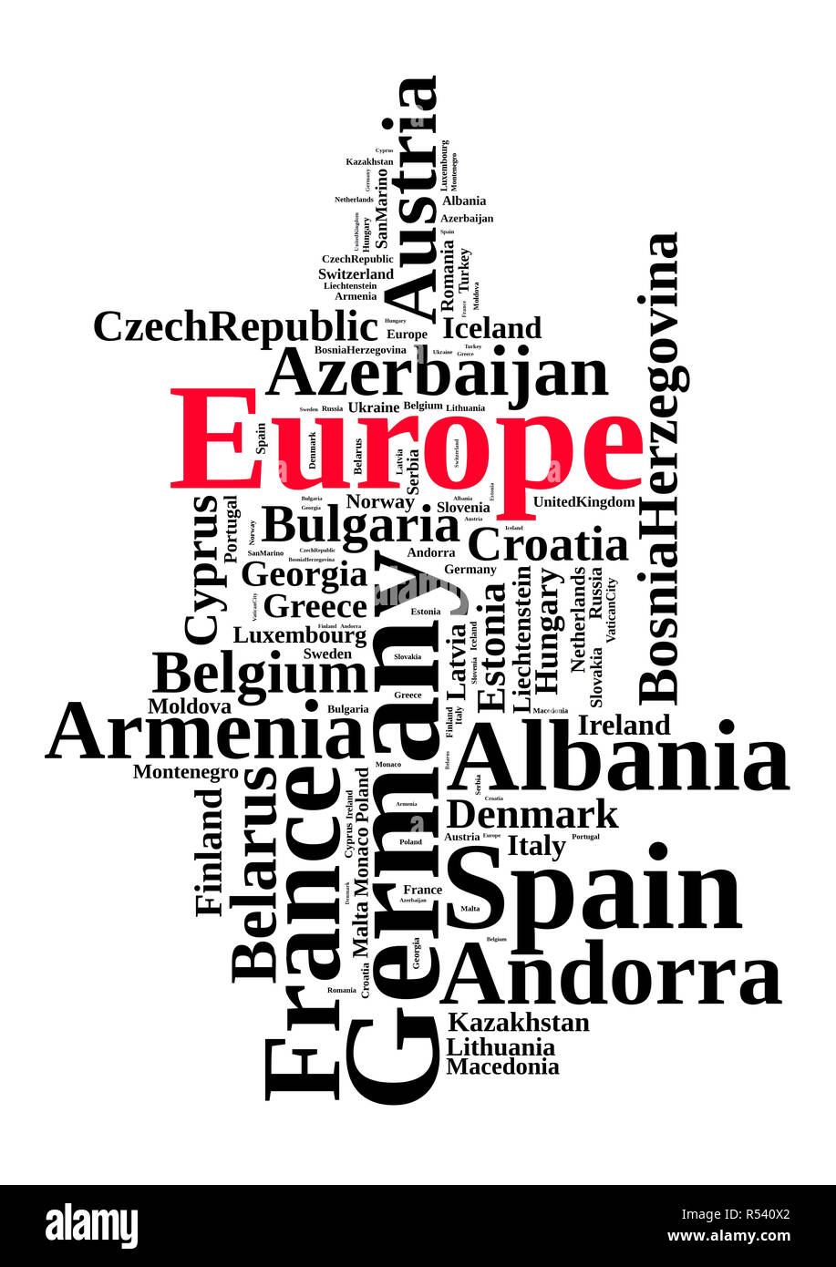 Countries in europe word cloud concept Stock Photo - Alamy