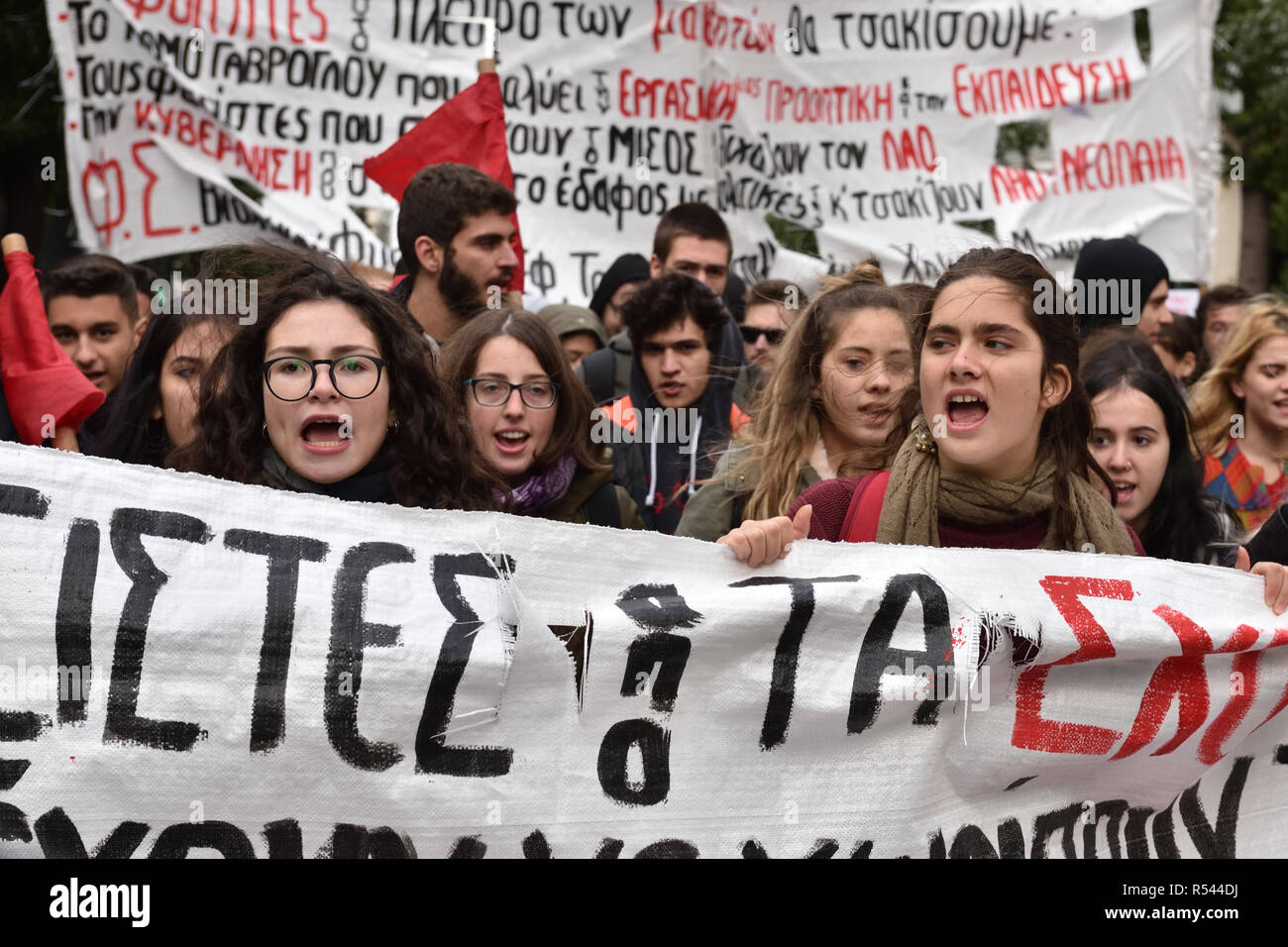 Athens, Greece. 29th Nov 2018. Students protest against the rising of ...