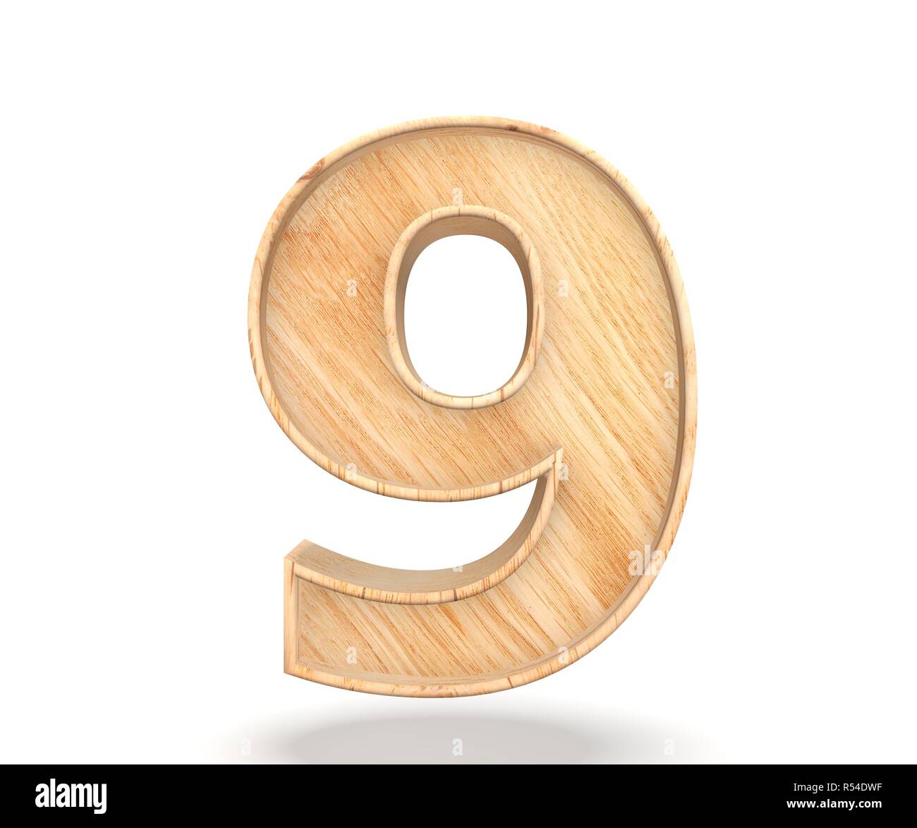 Decorative wooden alphabet digit zero symbol - 9. 3d rendering ...