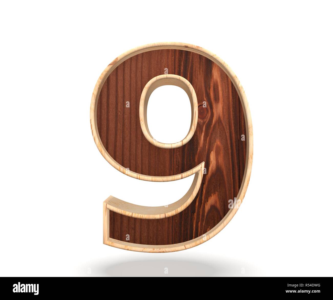 Decorative wooden alphabet digit zero symbol - 9. 3d rendering ...