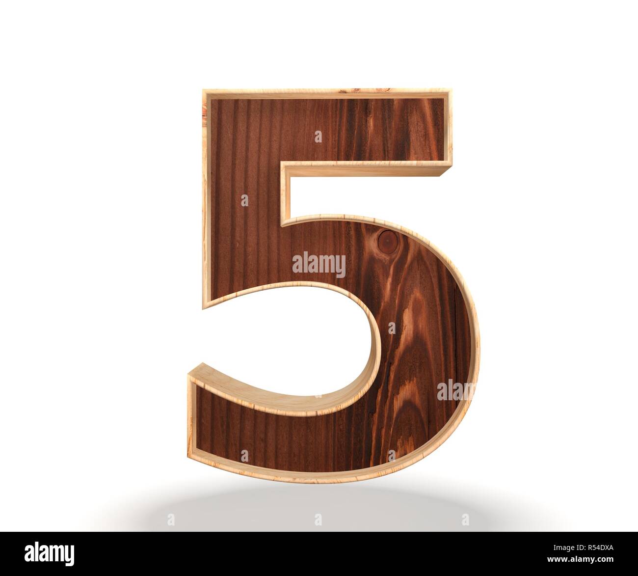 Decorative wooden alphabet digit zero symbol - 5. 3d rendering ...
