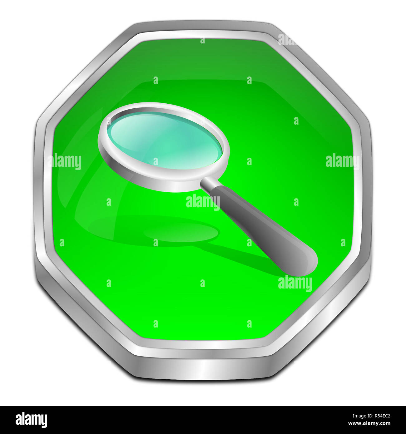 green magnifying glass button - 3D illustration Stock Photo - Alamy