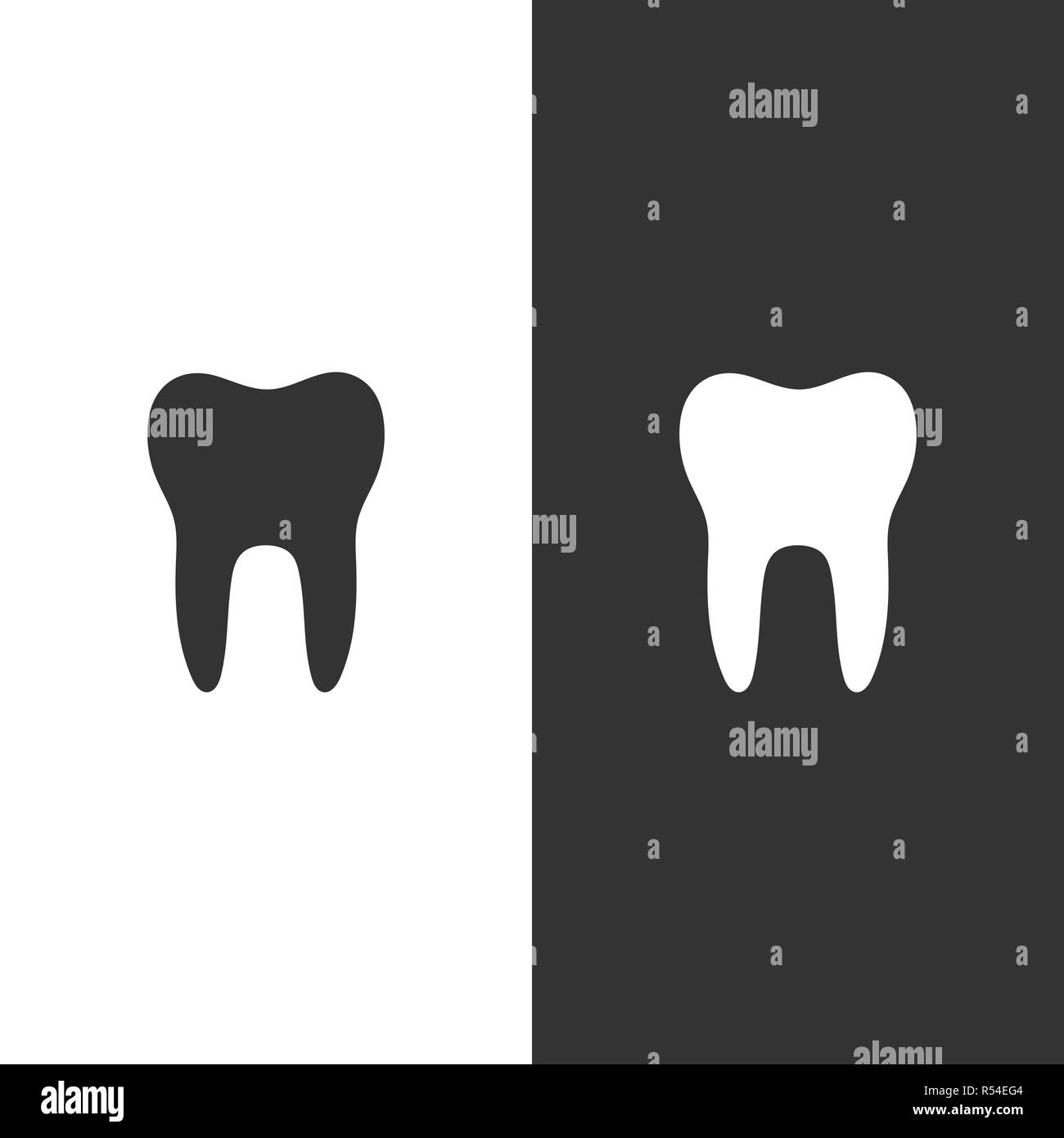 Tooth flat icon on a black and white background. Vector illustration ...