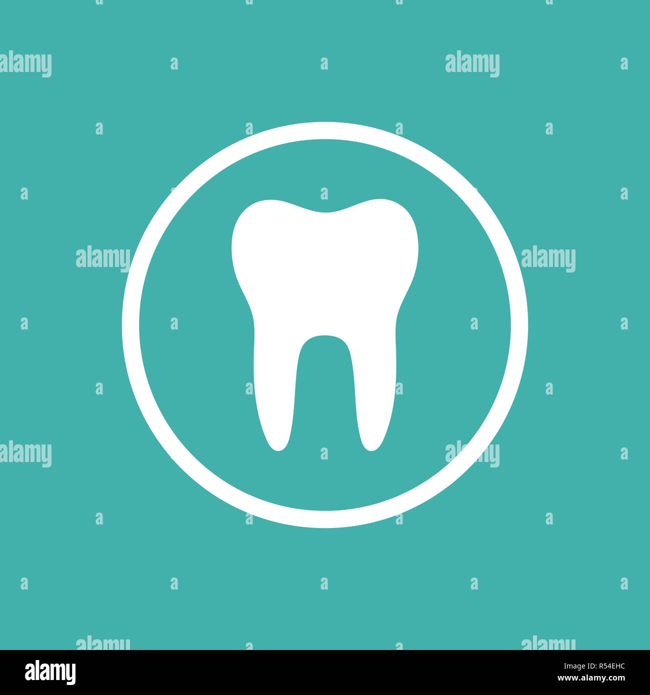 Tooth flat icon with a circle on a green background. Vector ...